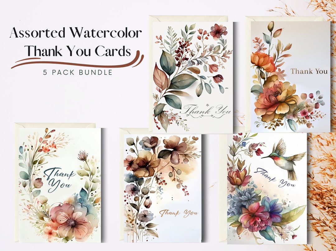 Thank You Cards Set Set of 5 Cards Thinking of You - Etsy