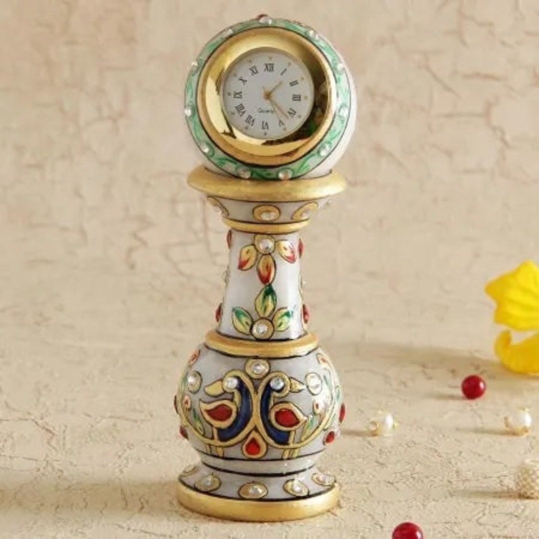 Traditional Vase Stand Table Clock Meenakari Artwork green - Etsy