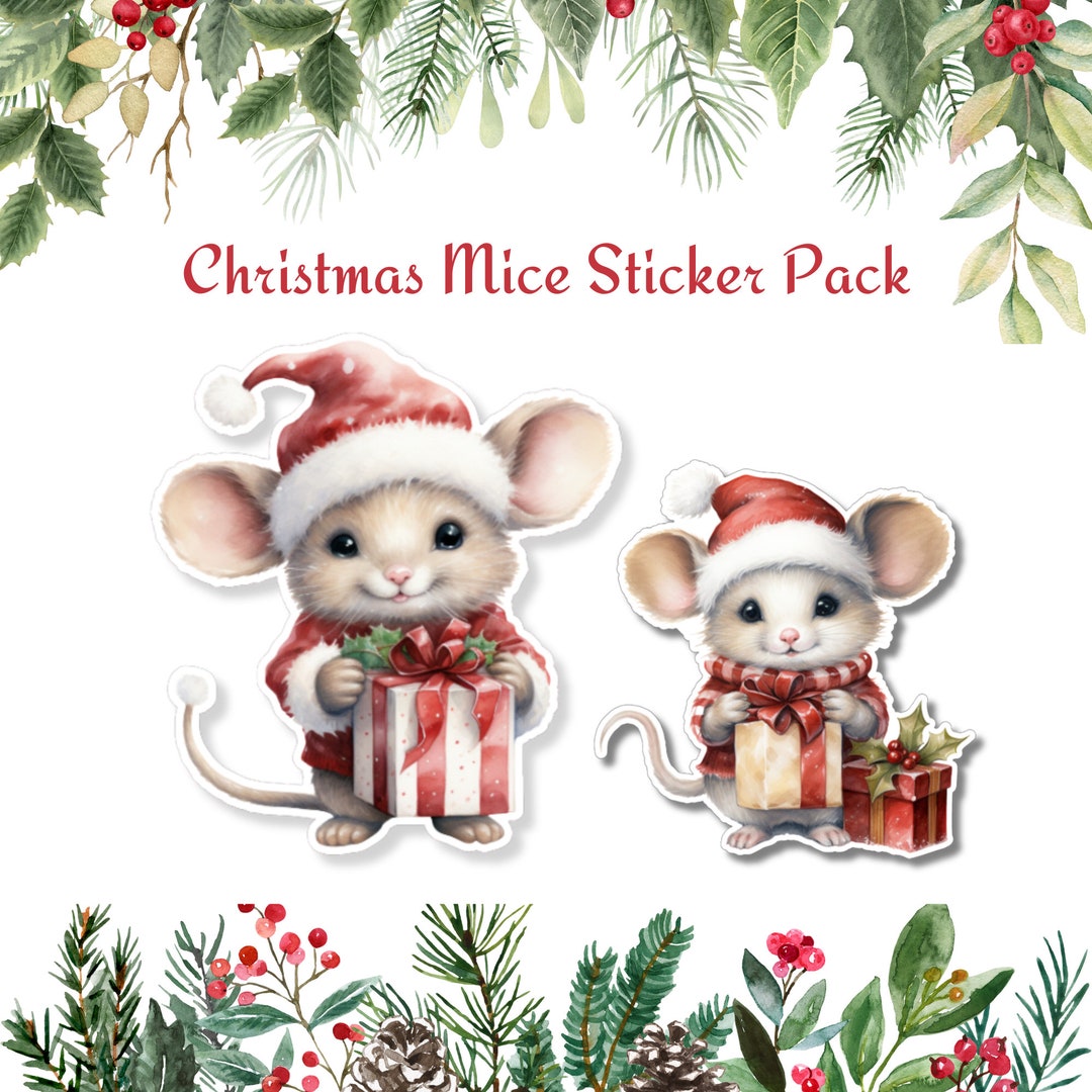 Christmas Mice Die-cut Stickers, Water Resistant, Laptop Decal, Tumbler ...