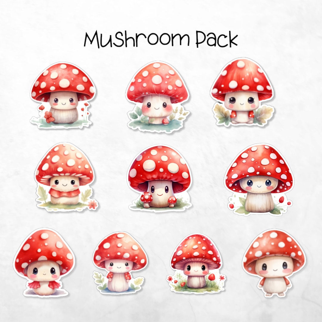 Cute Mushroom Die-cut Stickers, Water Resistant, Laptop Decal, Tumbler ...