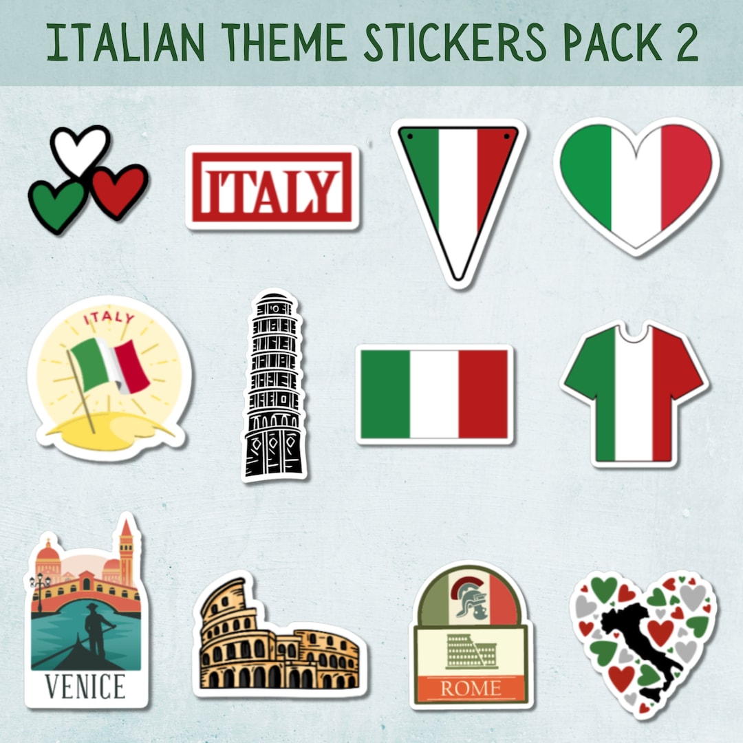 Italy Waterproof Die-cut Stickers Set 2, Water Resistant, Laptop Decal ...