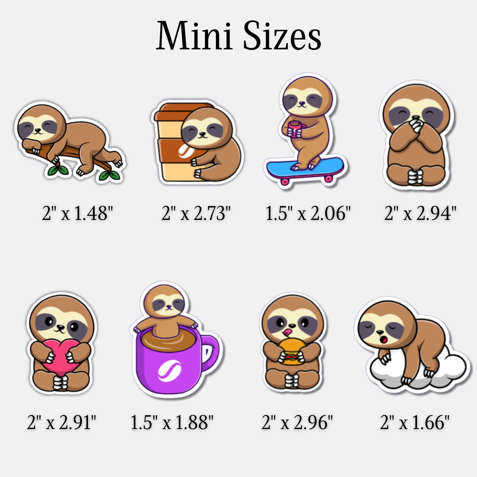 Cute Sloth Stickers, Water Resistant, Vinyl, Laptop, Phone, Cars, Water ...