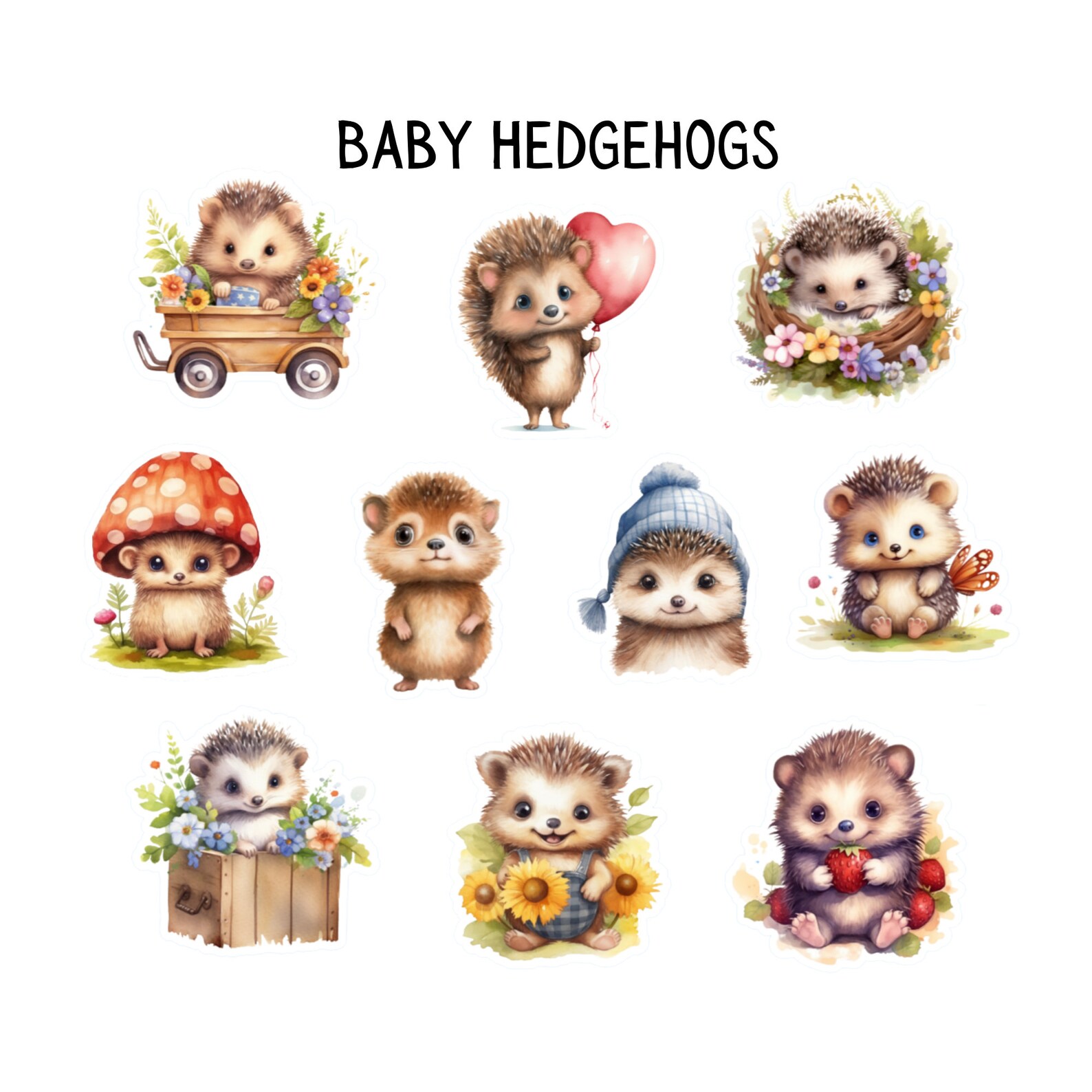 Baby Hedgehog Waterproof Die-cut Stickers, Water Resistant, Laptop ...
