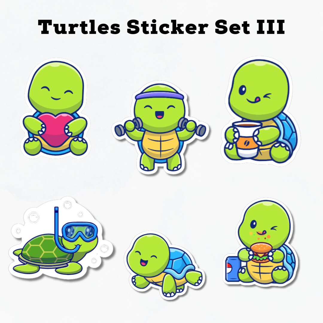Cute Turtle Stickers II, Water Resistant, Vinyl, Laptop, Phone, Cars ...