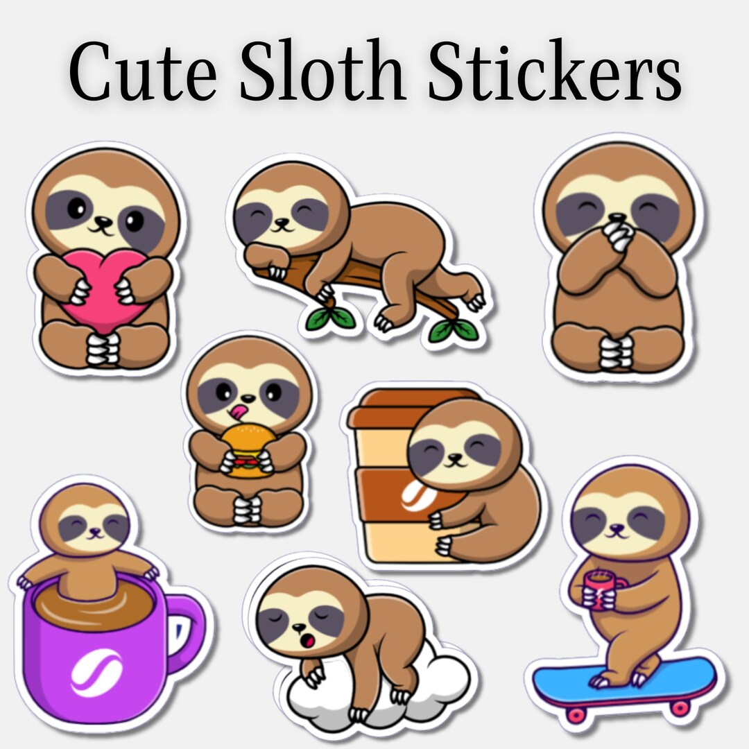Cute Sloth Stickers, Water Resistant, Vinyl, Laptop, Phone, Cars, Water ...