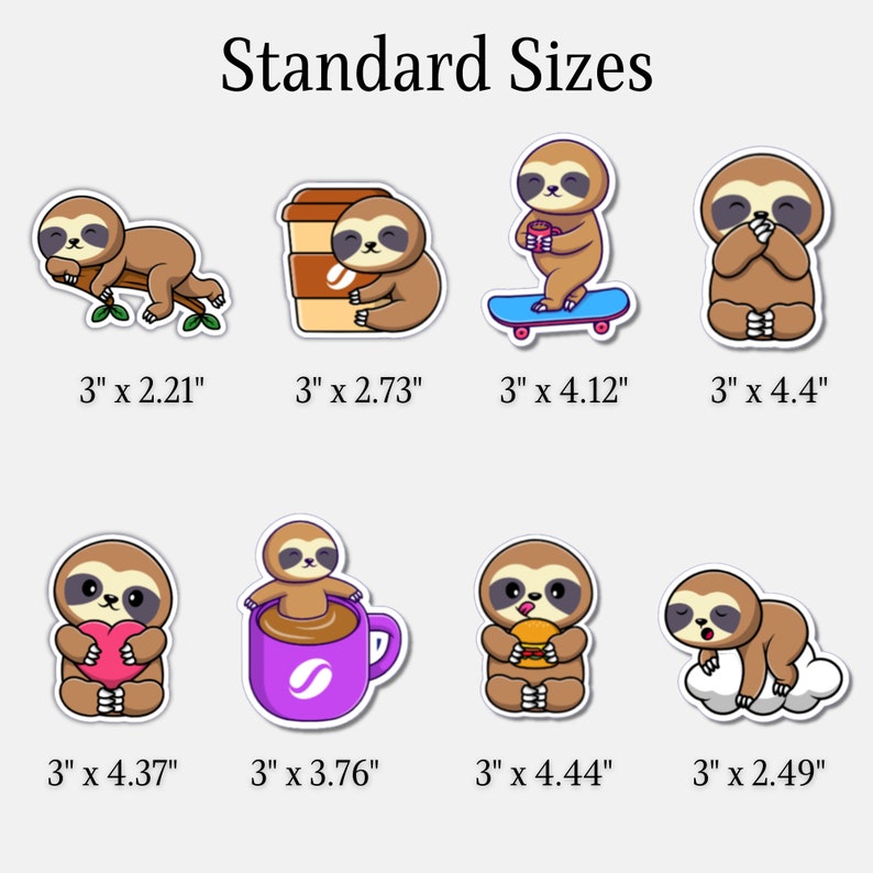 Cute Sloth Stickers, Water Resistant, Vinyl, Laptop, Phone, Cars, Water ...