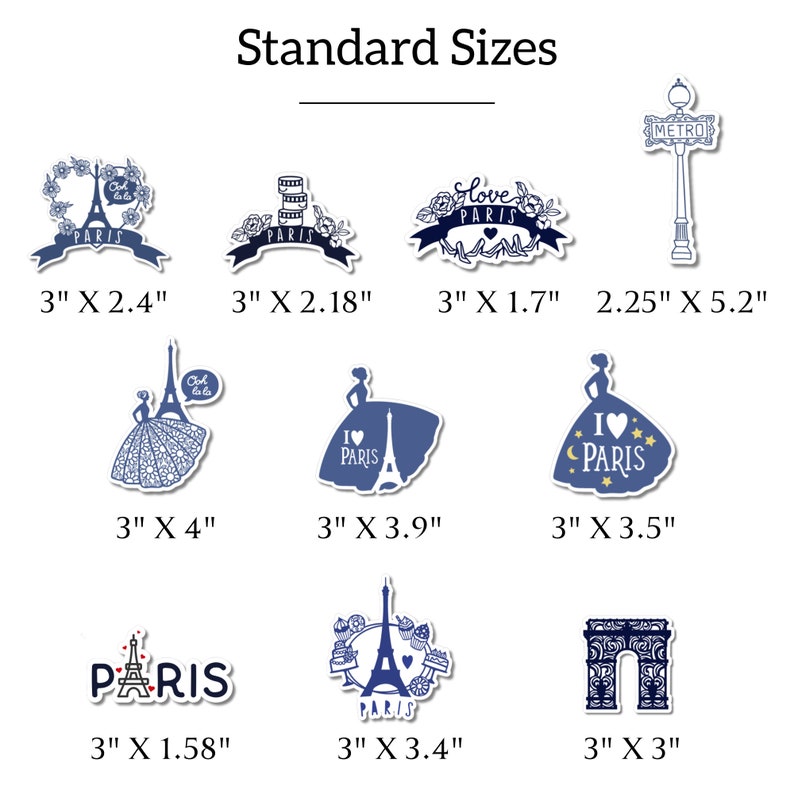 Blue Theme Paris France Water Resistant Die-cut Stickers, Laptop Decal ...