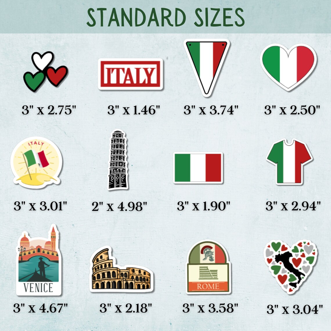 Italy Waterproof Die-cut Stickers Set 2, Water Resistant, Laptop Decal ...