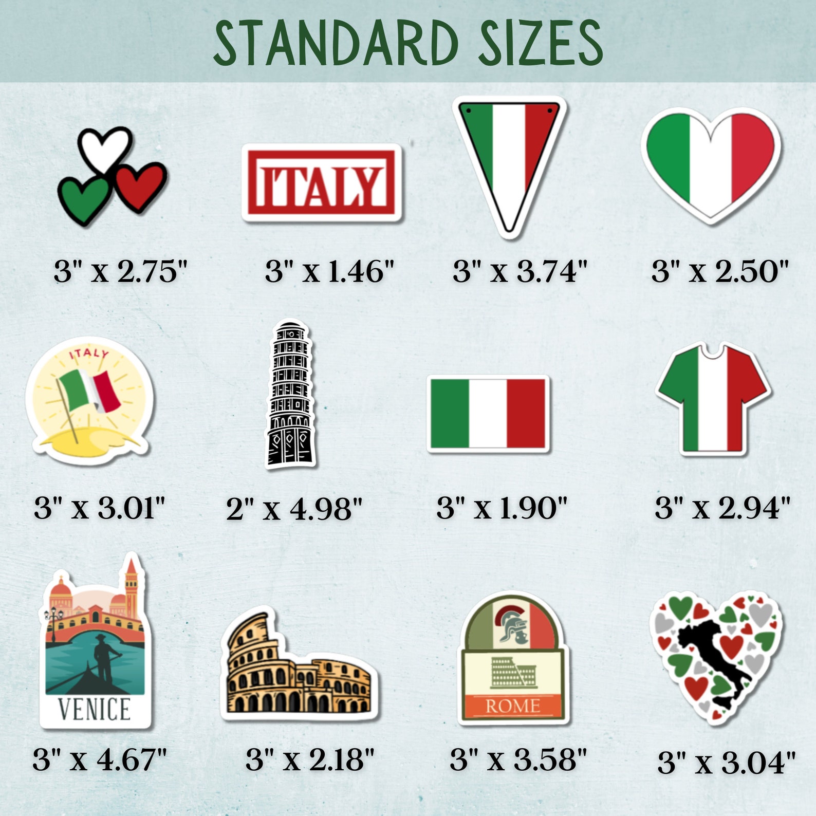 Italy Waterproof Die-cut Stickers Set 2, Water Resistant, Laptop Decal ...