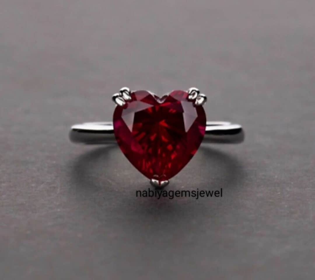 RED RUBY Heart Shape 925 Sterling Silver Ring Handmade Jewelry Ring ...