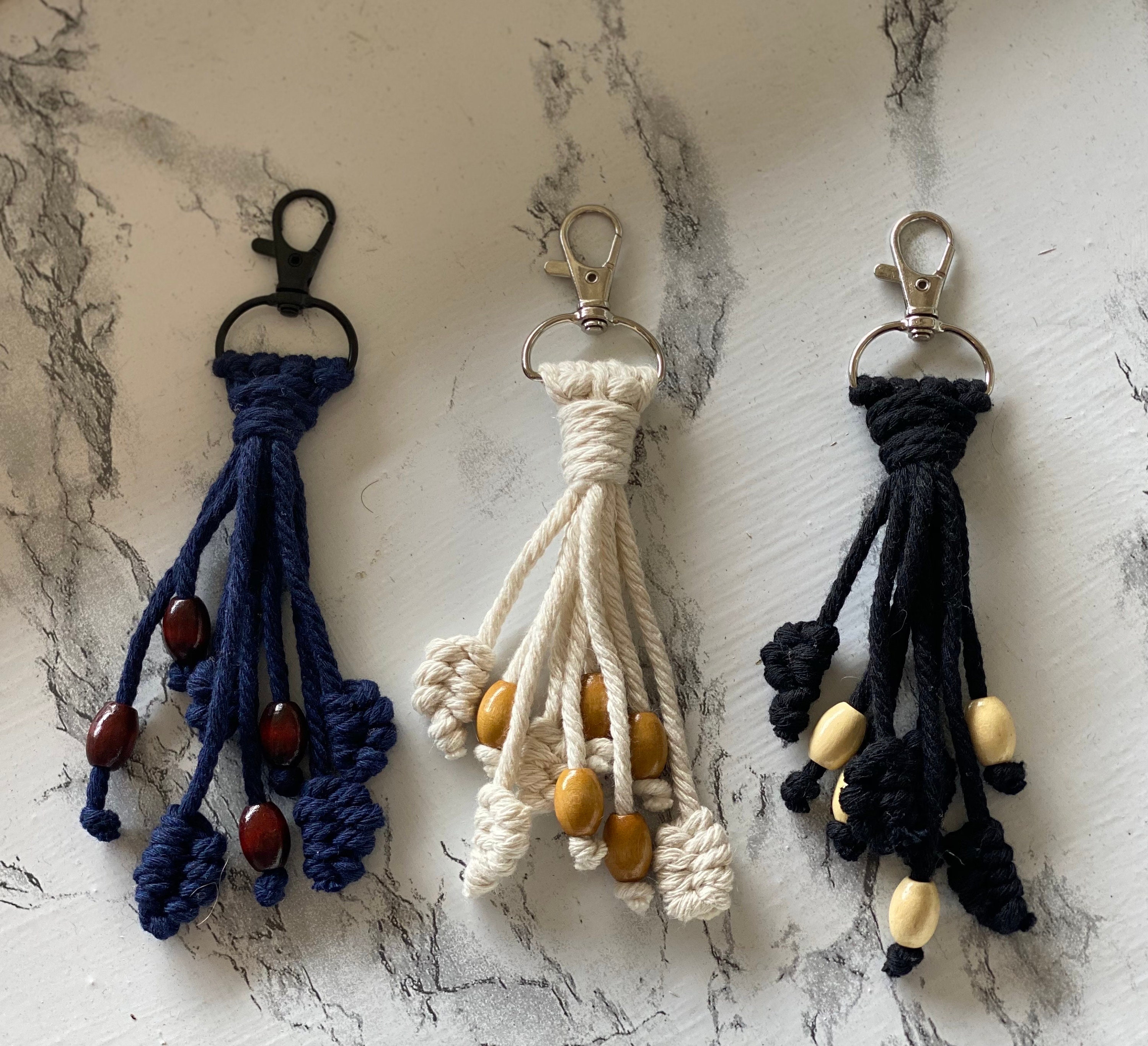 Beaded Macrame Keychain, Recycled Cotton, Leaf Knot - Etsy
