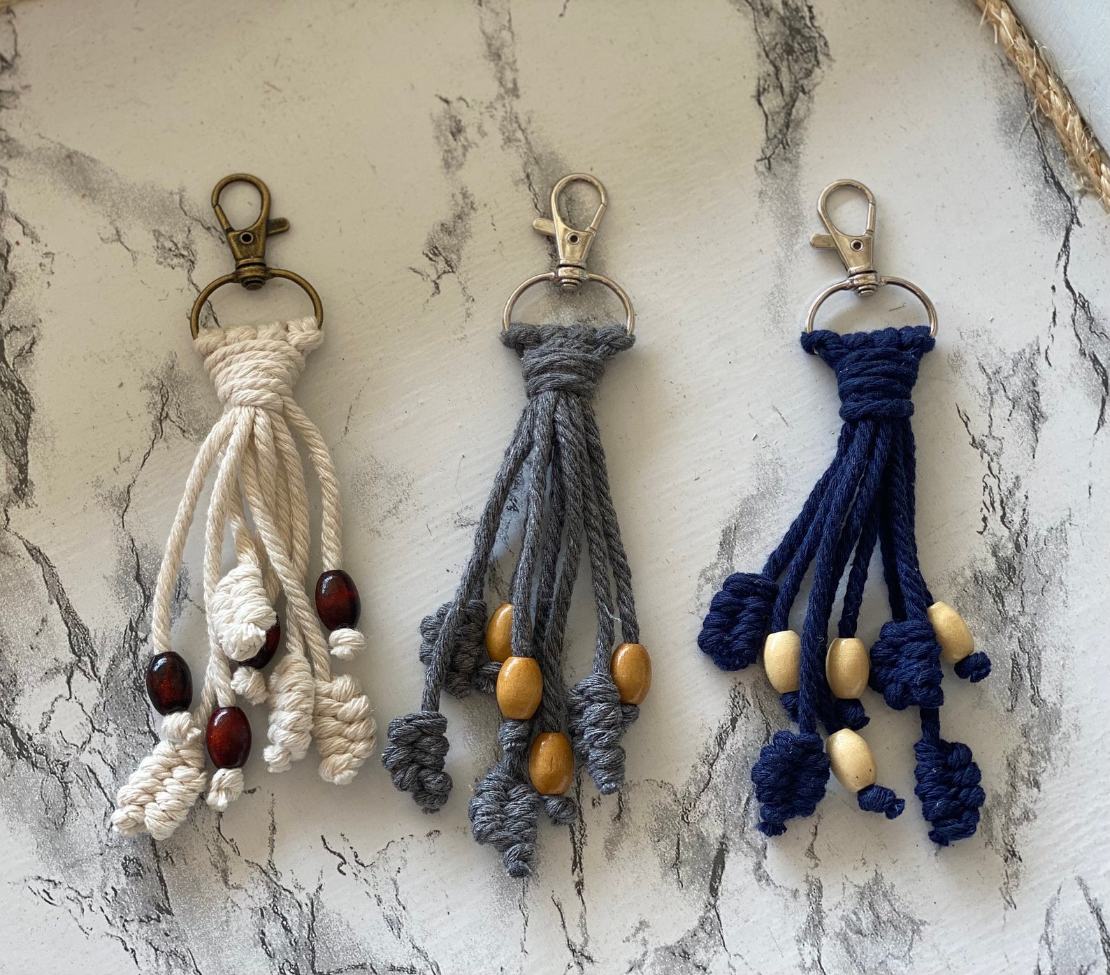 Beaded Macrame Keychain, Recycled Cotton, Leaf Knot - Etsy