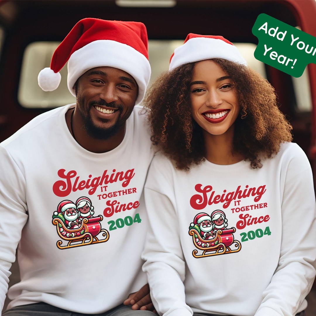 Custom Sleighing It Together Sweatshirt or T-shirt, Black Santa and Mrs ...