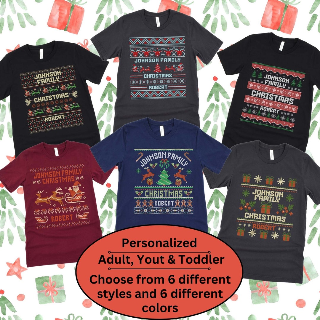 Personalized Ugly Christmas Tshirt, Funny Family Matching Holiday Shirt ...