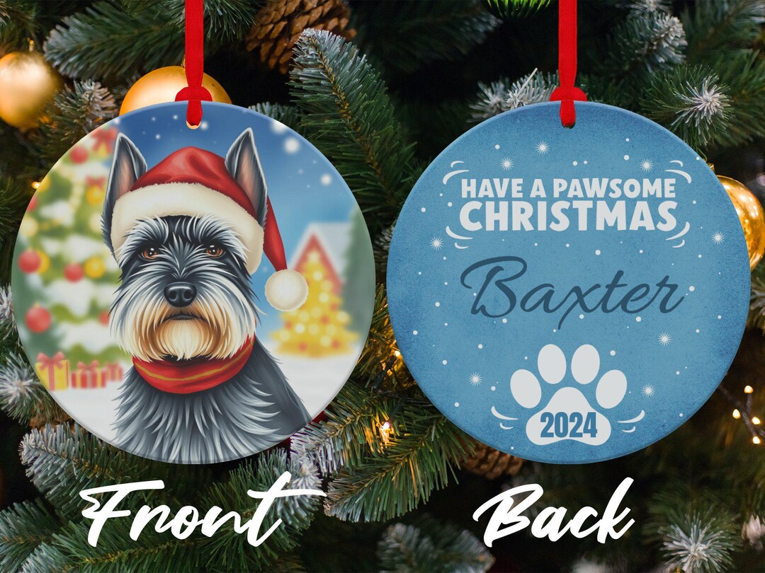 Schnauzer in Santa Hat Christmas Round Aluminum Ornament, Schnauzer Dog ...