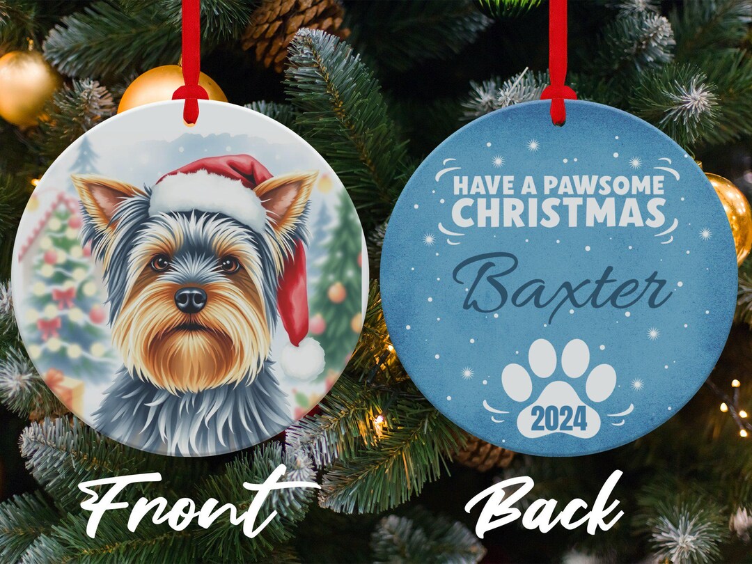 Christmas Yorkshire Terrier Dog Round Aluminum Ornament, Cute Yorkie ...