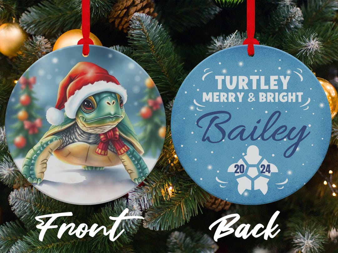 Christmas Turtle Round Aluminum Ornament, Cute Holiday Turtle ...