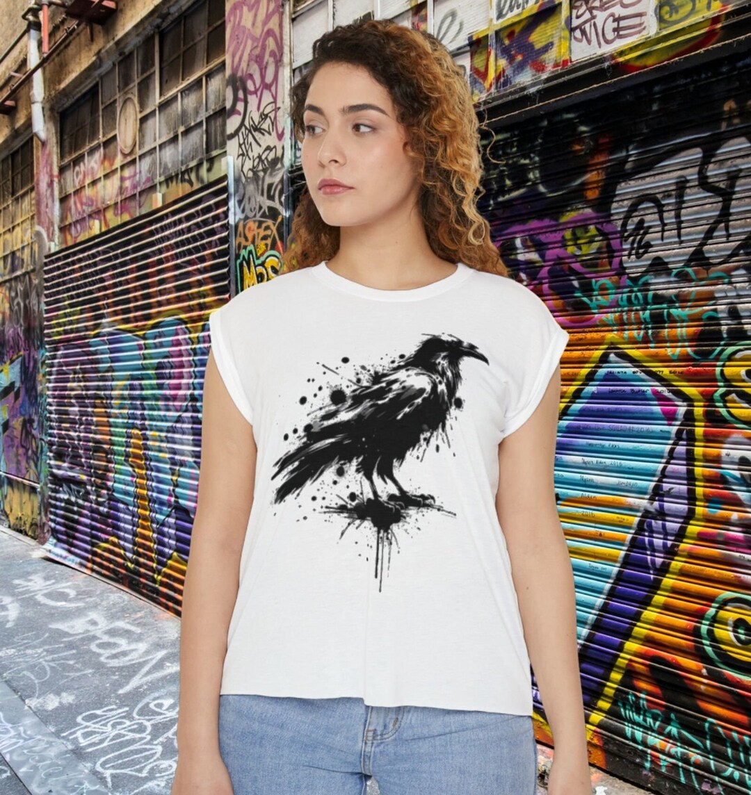 Gothic Raven Bird Muscle Shirt, Black Bird Crow, Womens Flowy Rolled ...