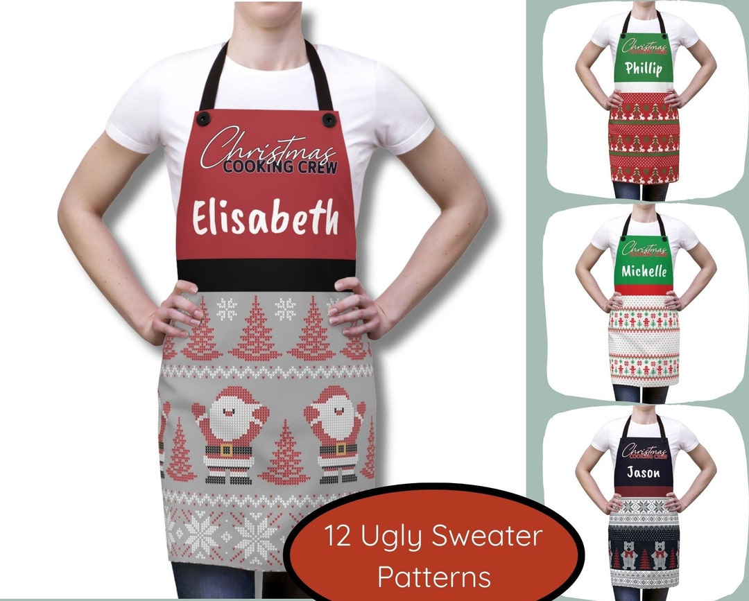 Personalized Group Christmas Apron, Christmas Cooking Crew, Ugly ...