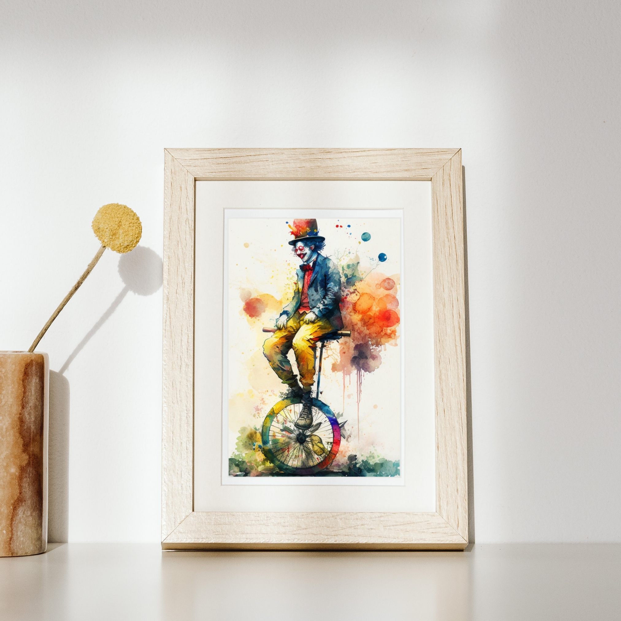 PRINTABLE DIGITAL Clown on A Unicycle, Indoor Home Bedroom Living Room ...