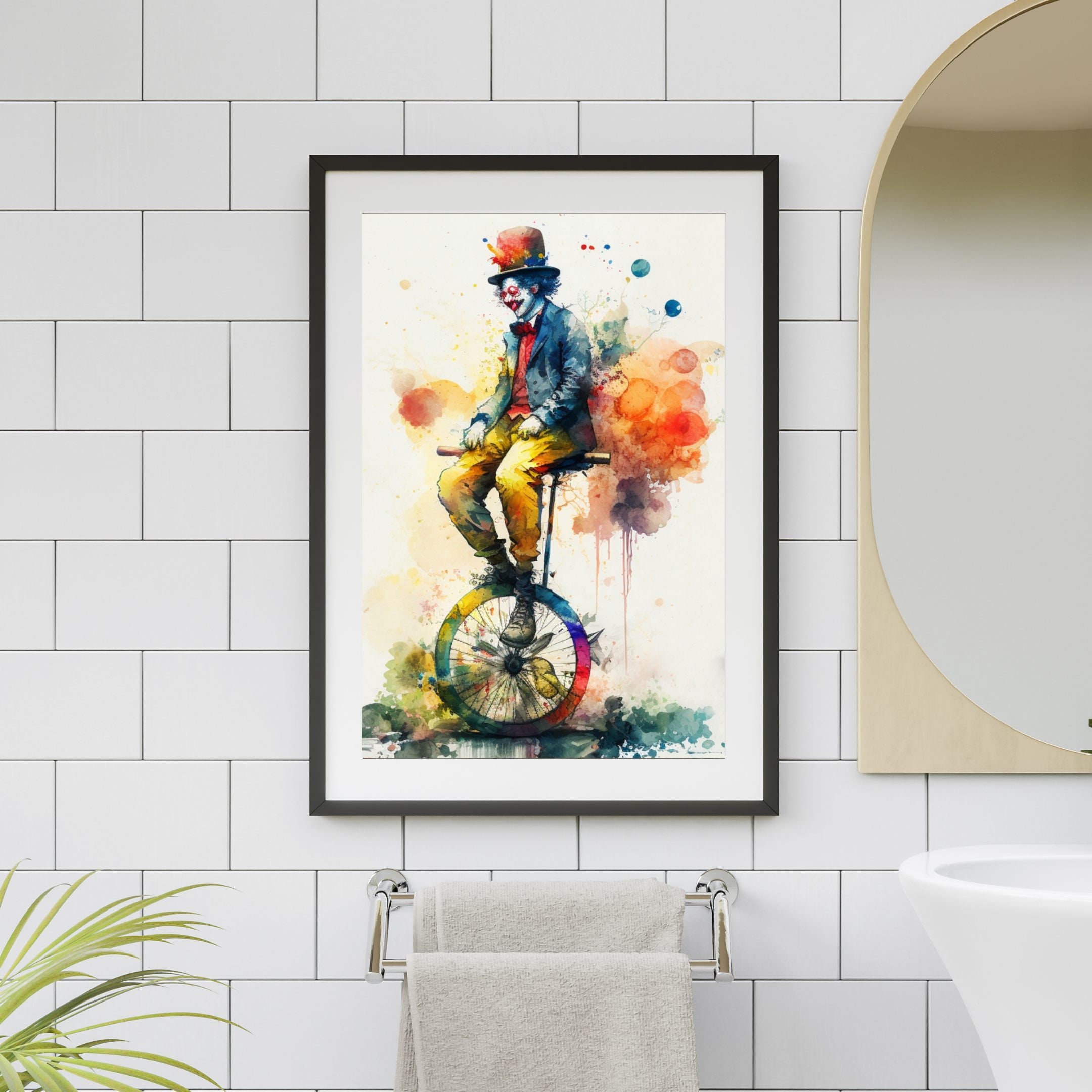 PRINTABLE DIGITAL Clown on A Unicycle, Indoor Home Bedroom Living Room ...