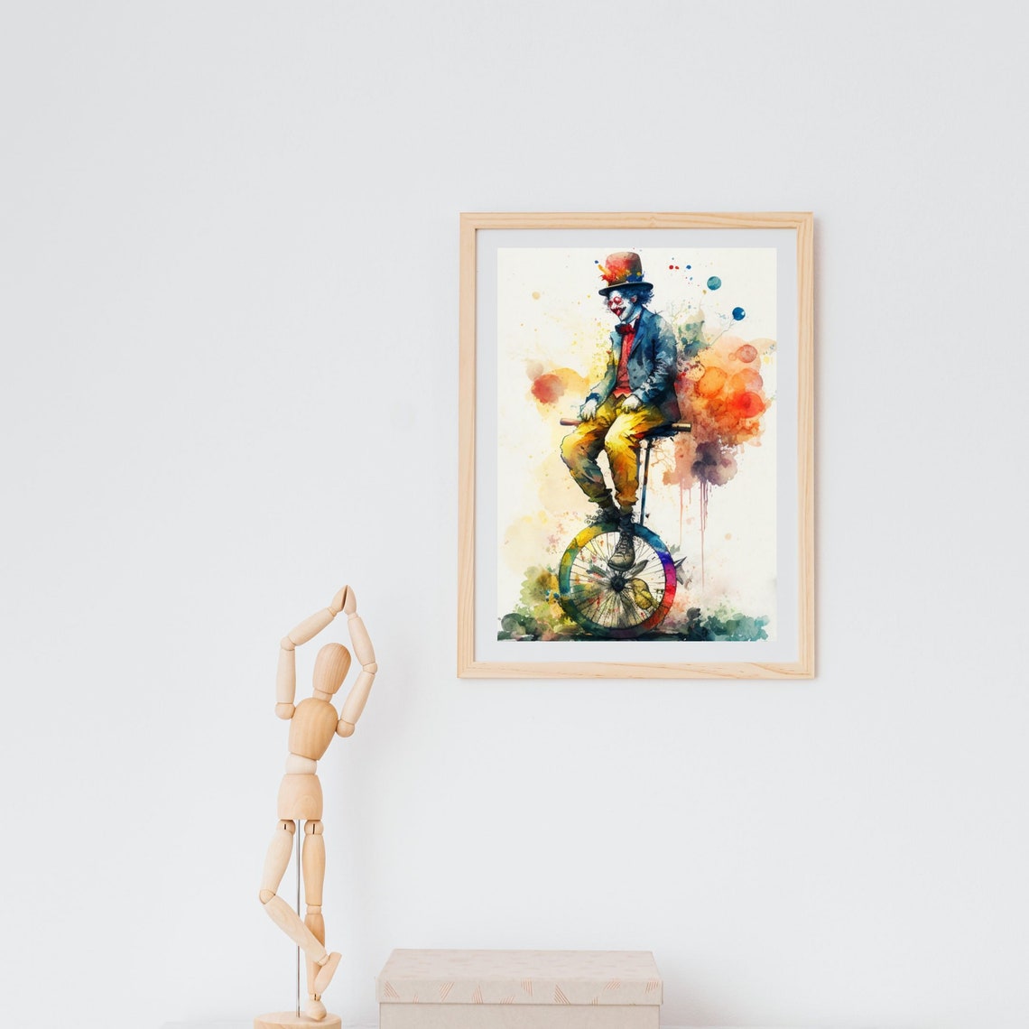 PRINTABLE DIGITAL Clown on A Unicycle, Indoor Home Bedroom Living Room ...