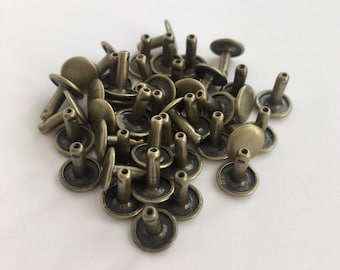 100 Sets 12mm Head X 10mm Post Rivet Round Cap Double Headed Antique ...