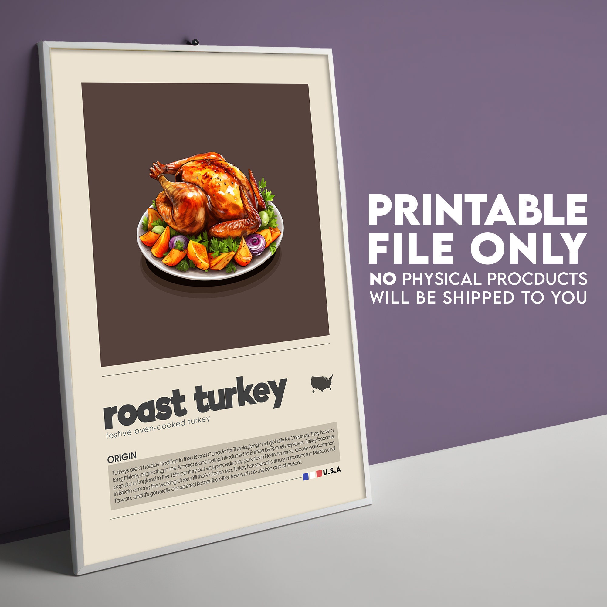 Roast Turkey Poster: American Food Art, Kitchen Decor (digital Download ...