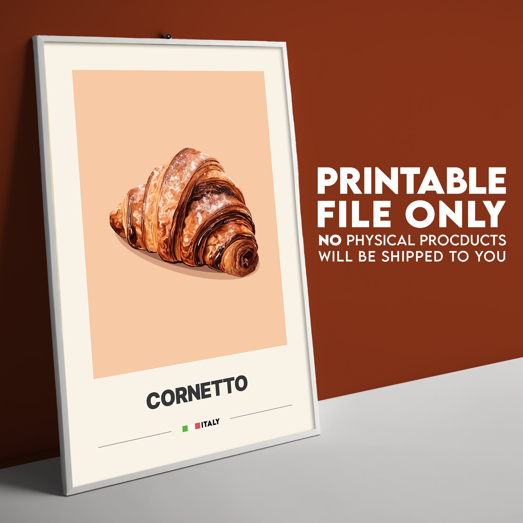 Cornetto Poster | Italian Dessert | Minimalist Cafe Decor | Printable ...