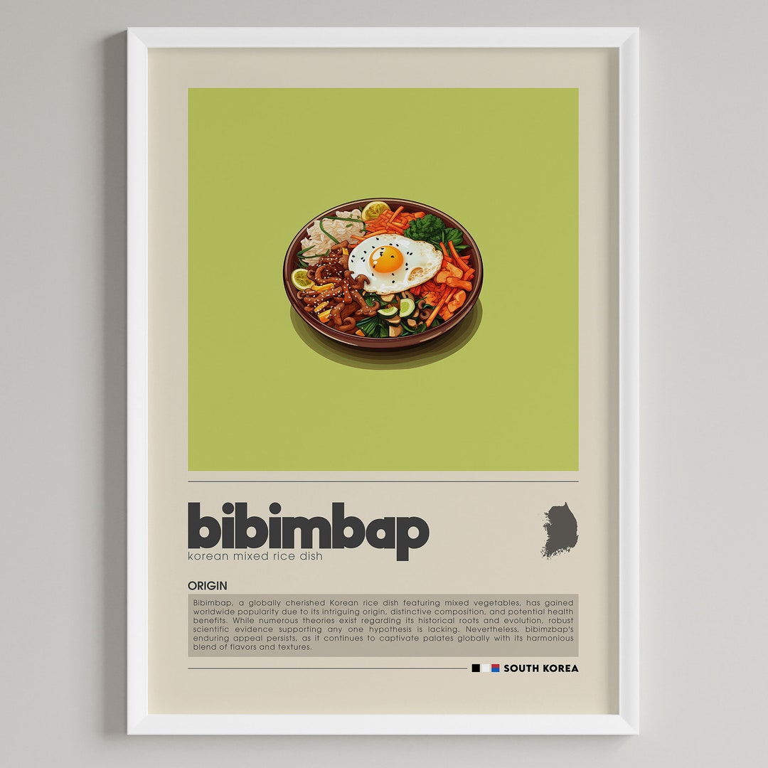 Bibimbap Poster | Minimalist Korean Food Art | Kitchen & Cafe Wall ...