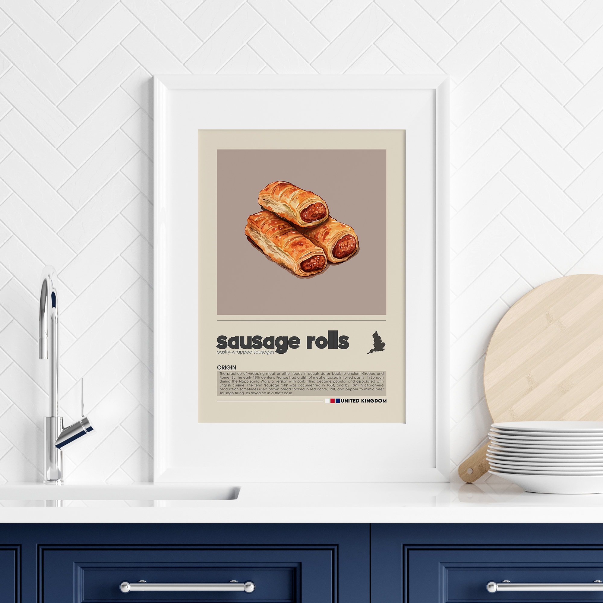 Sausage Rolls Poster: English Food Art, Minimalist Kitchen Print ...