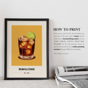 Rum N Coke Cocktail Poster | Minimalist Bar Cart Decor | Printable ...