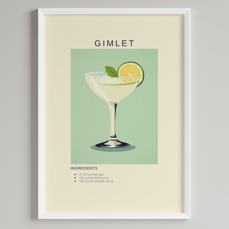 Gimlet Cocktail Recipe Art Print: Elegant Bar Cart Decor (digital ...