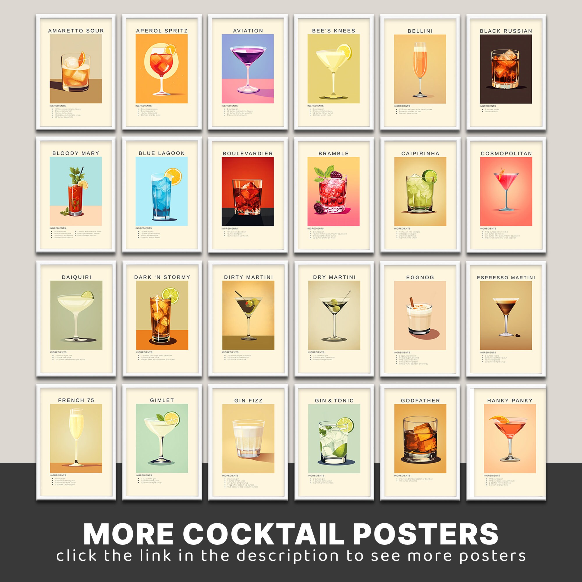 Grand Slam Cocktail Art Print Bar Cart Wall Decor Printable Alcohol ...