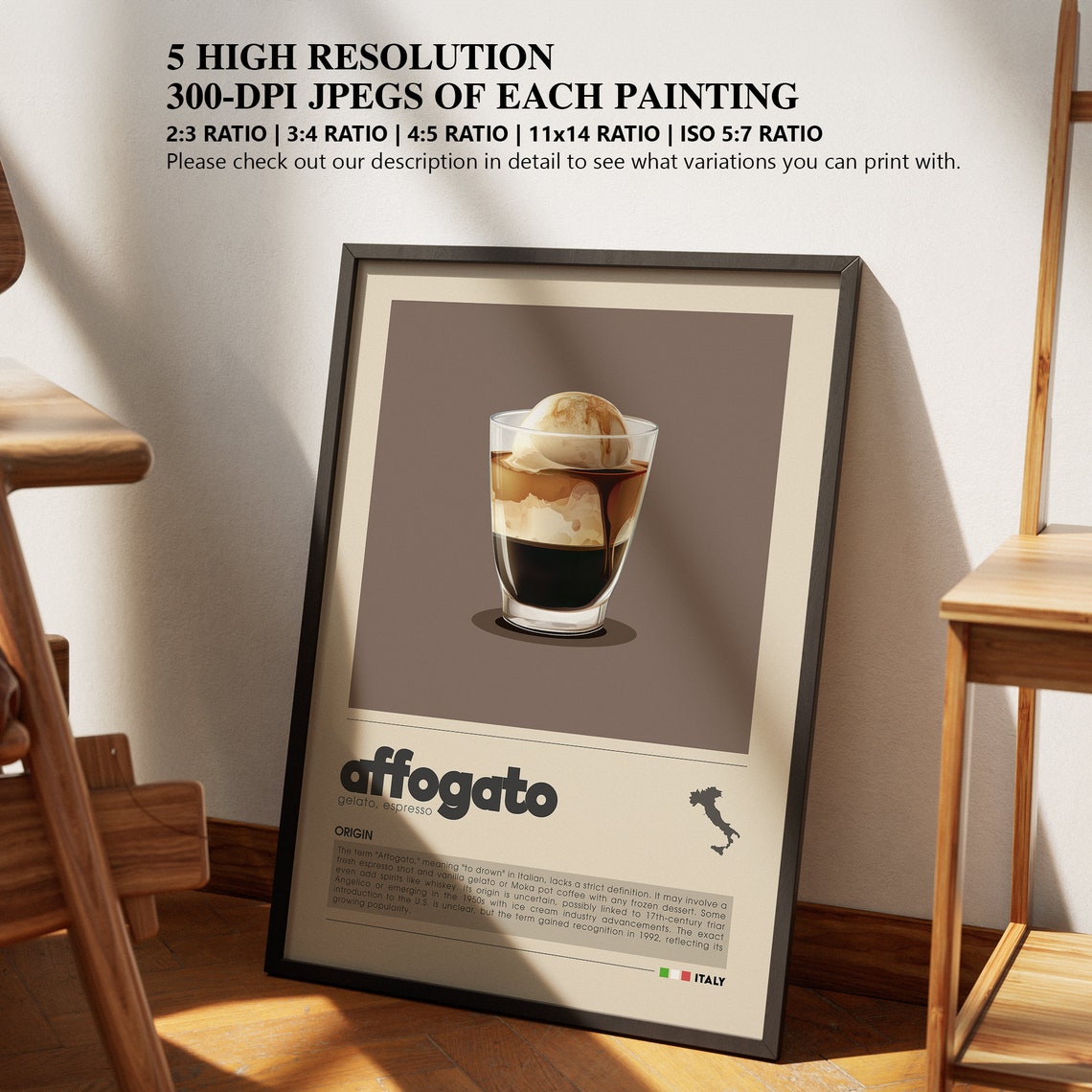Affogato Poster Minimalist Italian Dessert Art Deco Kitchen, Cafe ...