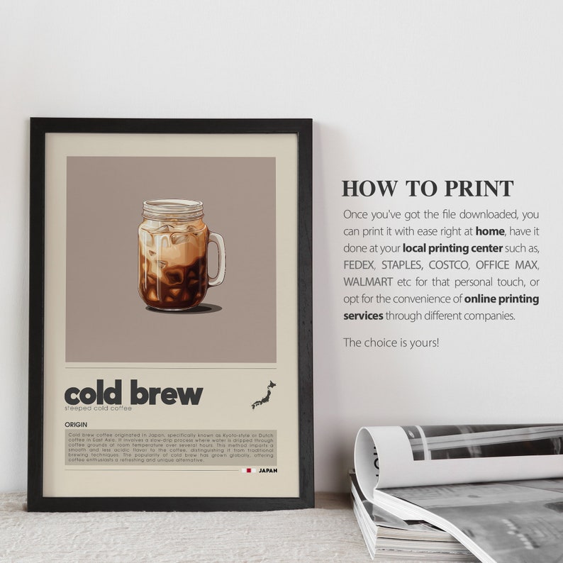 Cold Brew Poster | Minimalist Japanese Coffee Art | Caffe Illustration ...