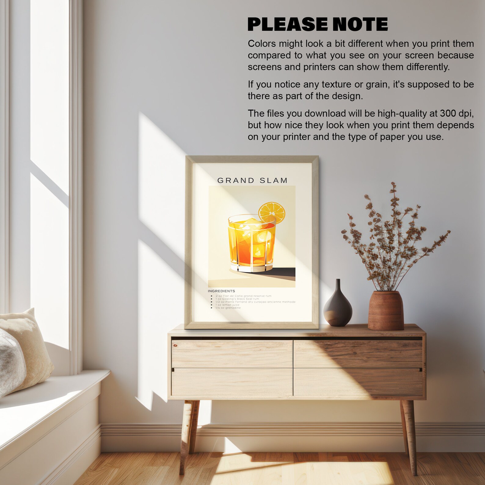 Grand Slam Cocktail Art Print Bar Cart Wall Decor Printable Alcohol ...