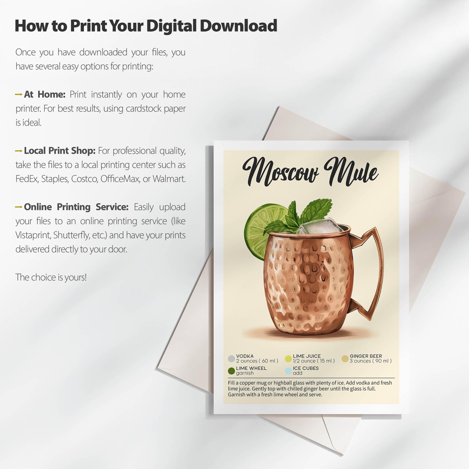 Printable Moscow Mule Recipe Card Set: Bar Cart Art (digital Download ...