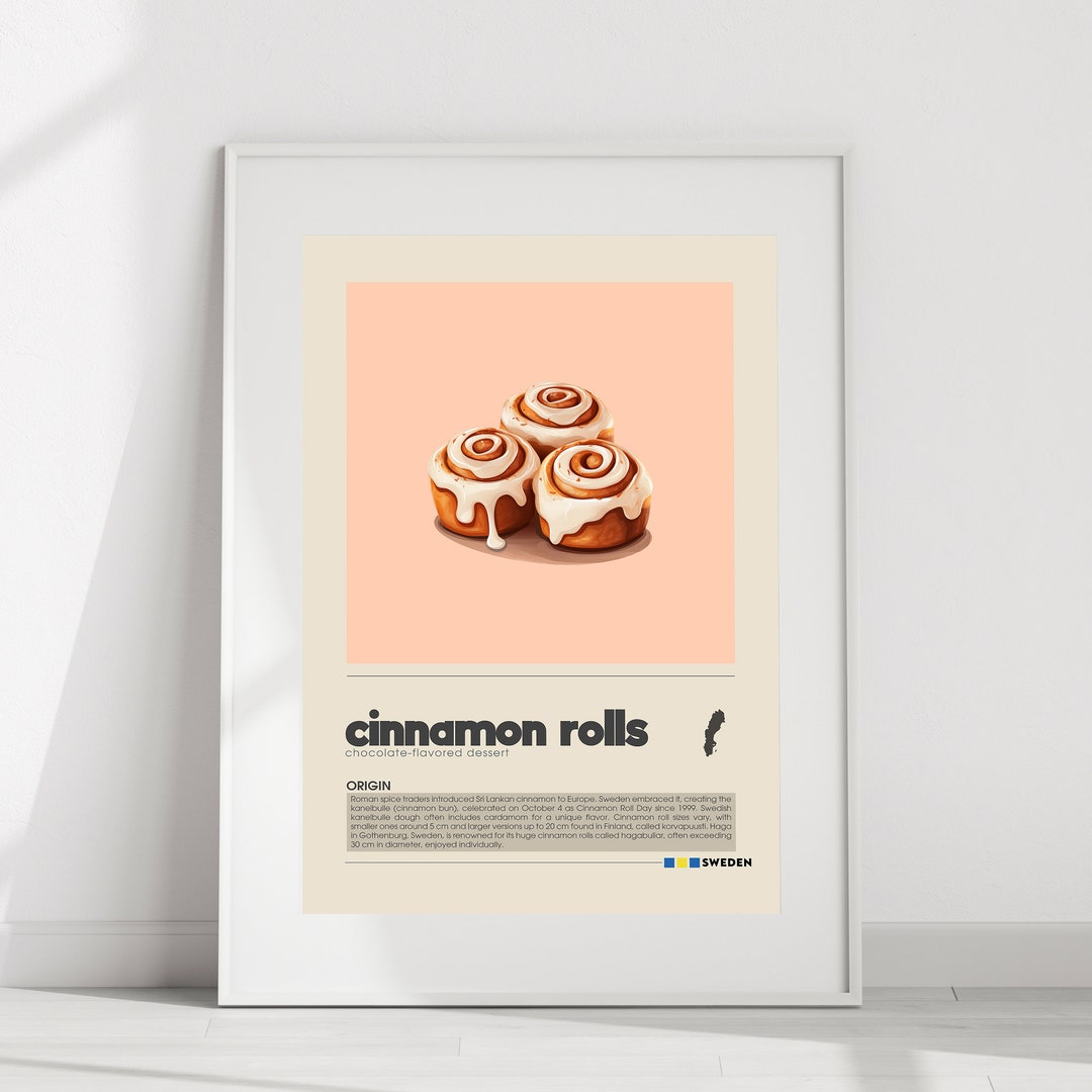 Cinnamon Rolls Poster Minimalist Swedish Dessert Art Deco Kitchen, Cafe ...