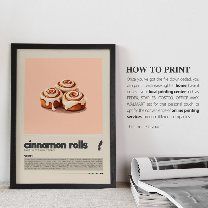Cinnamon Rolls Poster: Minimalist Swedish Dessert Print (digital ...
