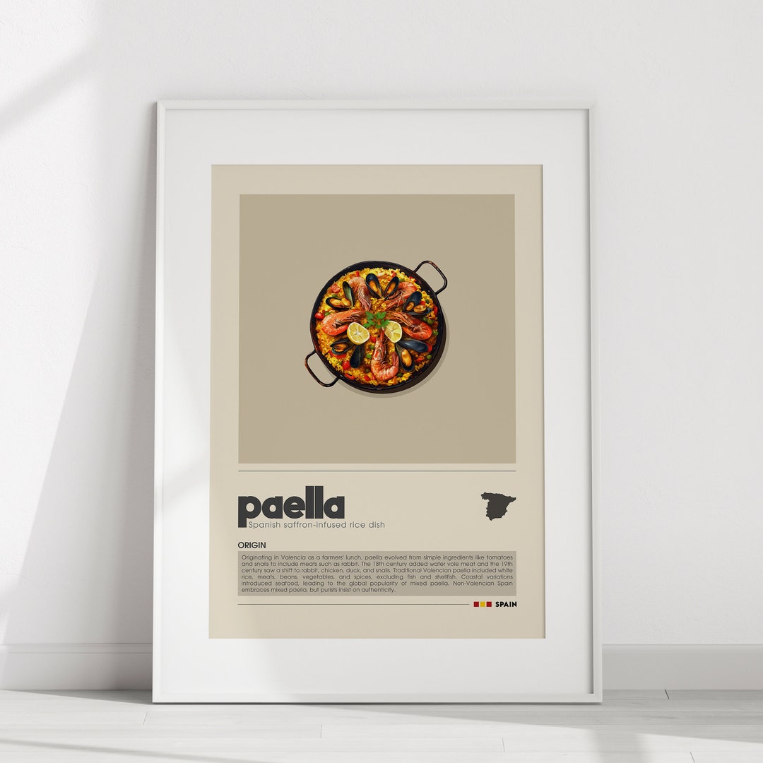 Paella Poster Minimalist Spanish Food Art Deco Kitchen, Cafe ...