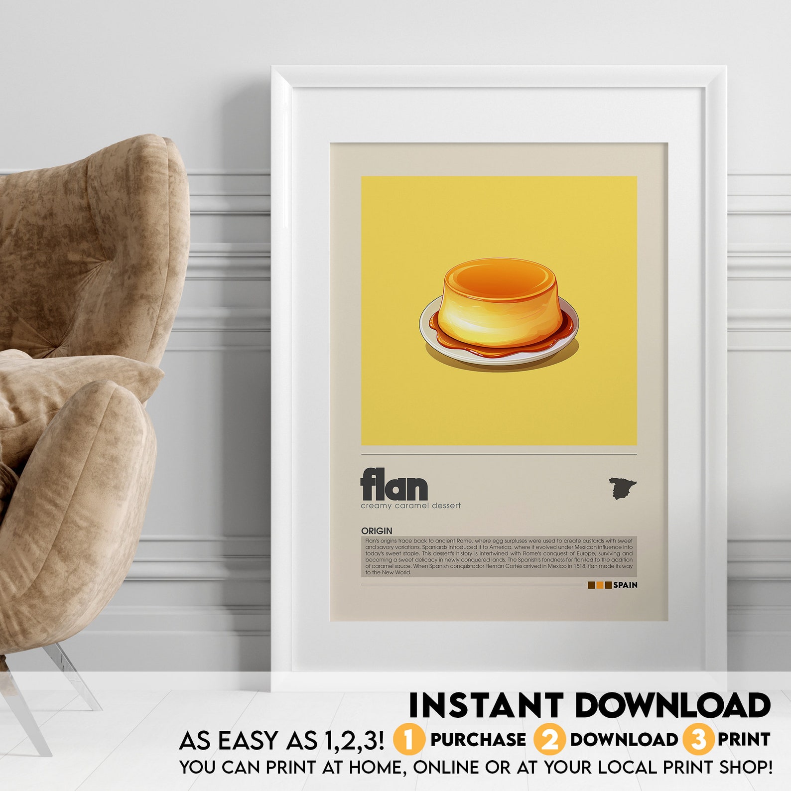 Flan Poster: Minimalist Spanish Dessert Art (digital Download) - Etsy