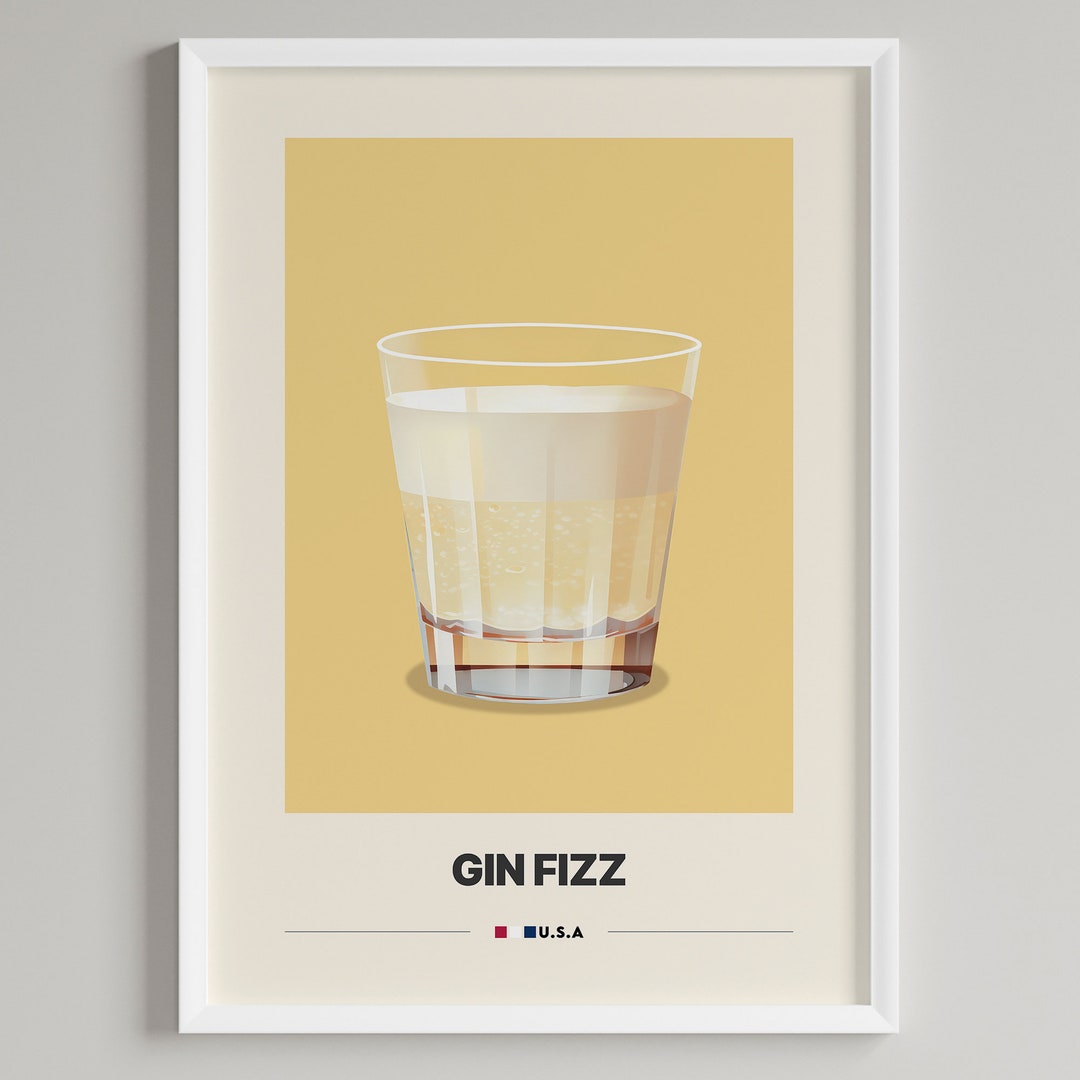 Gin Fizz Cocktail Poster | Minimalist Bar Cart Decor | Printable ...