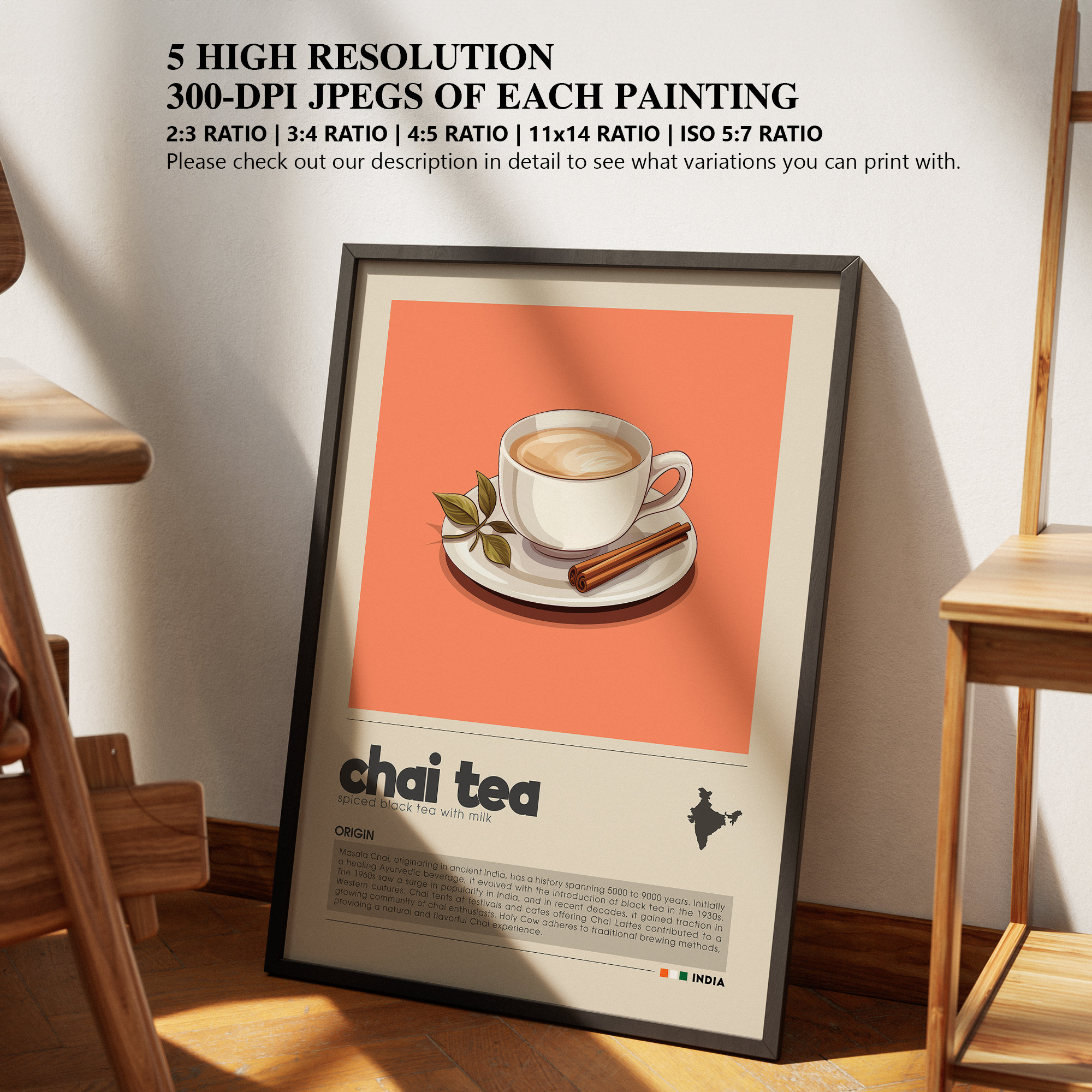 Chai Tea Poster Minimalist Drink Art Classic Indian Tea Print Cafe Wall ...