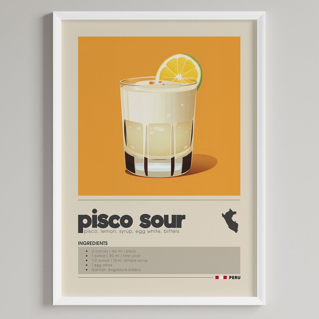 Pisco Sour Cocktail Recipe Print: Minimalist Bar Cart Decor (digital ...