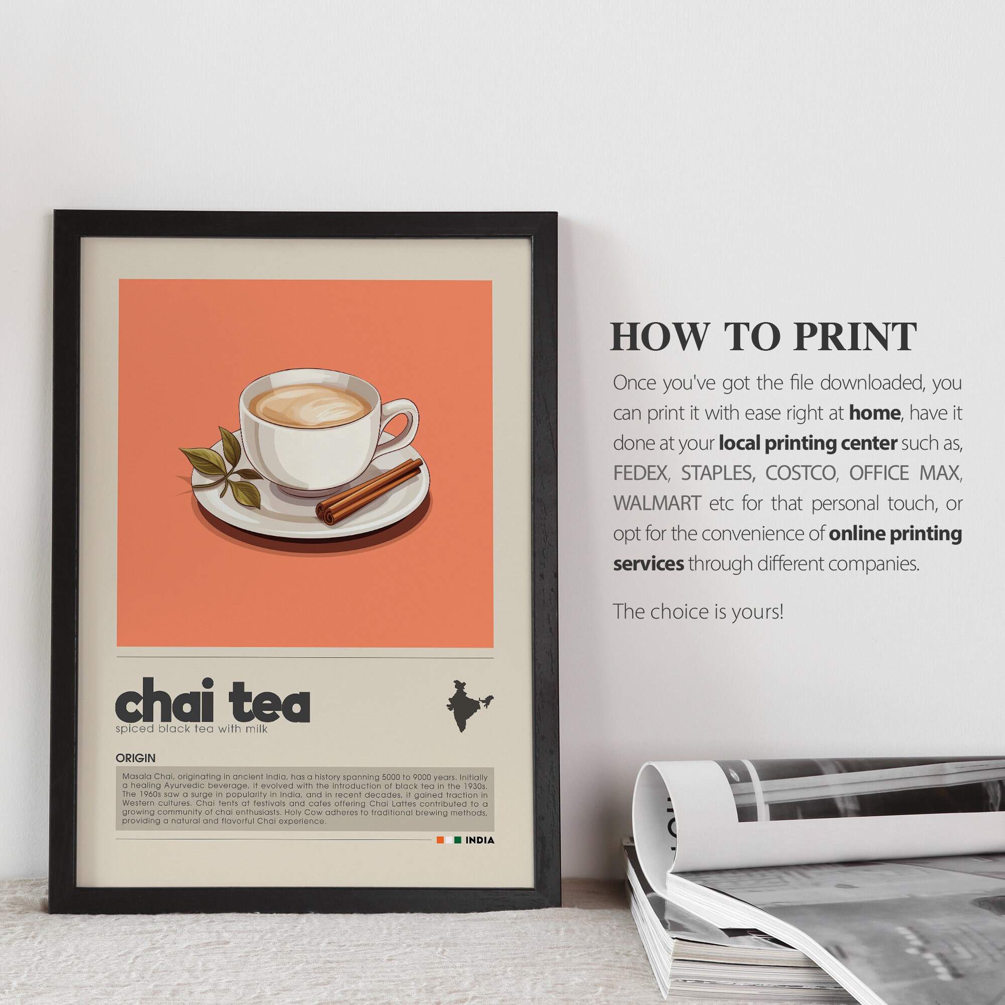 Chai Tea Poster Minimalist Drink Art Classic Indian Tea Print Cafe Wall ...