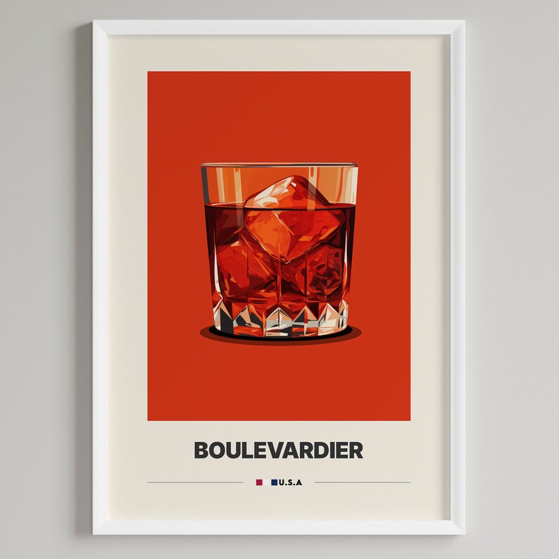Boulevardier Cocktail Poster | Minimalist Bar Cart Decor | Printable ...