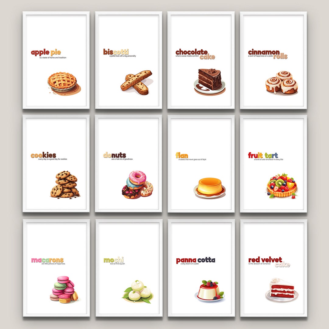 Set of 12 Dessert Posters - Food Art | Printable Kitchen Decor | Sweet ...
