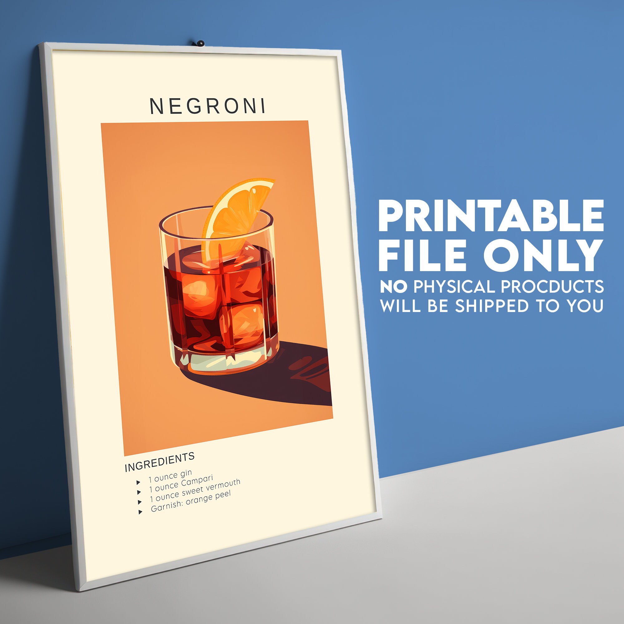 Negroni Cocktail Print | Minimalist Bar Cart Decor | Classic Drink ...