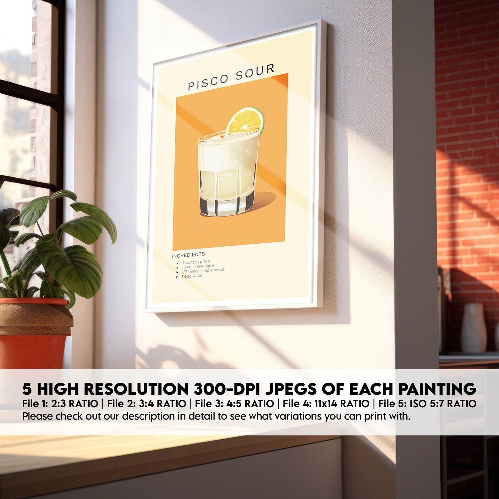 Pisco Sour Cocktail Print | Bar Cart Wall Decor | Alcohol Poster ...